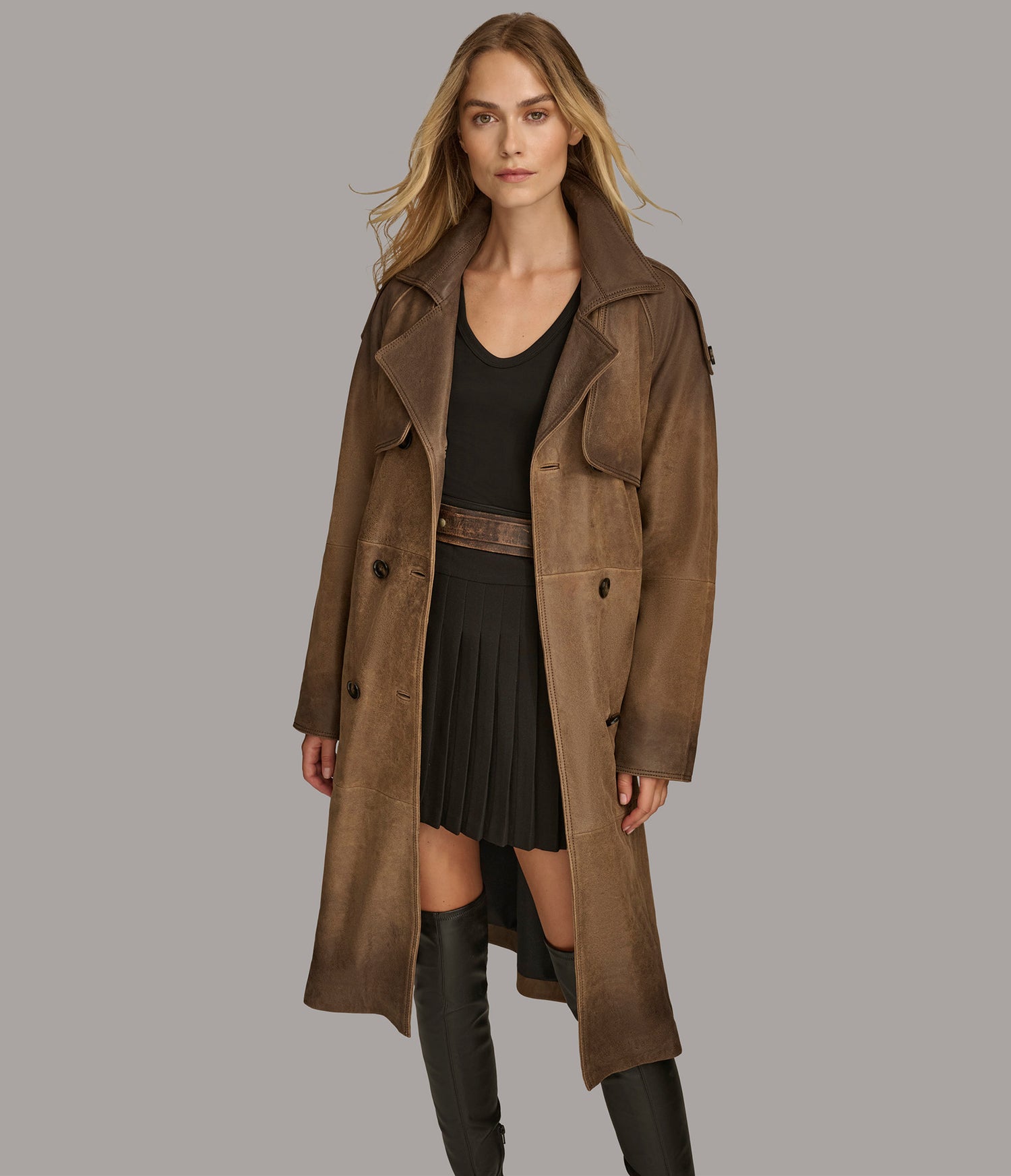 Ellie Distressed Leather Trench Coat | Wilsons Leather
